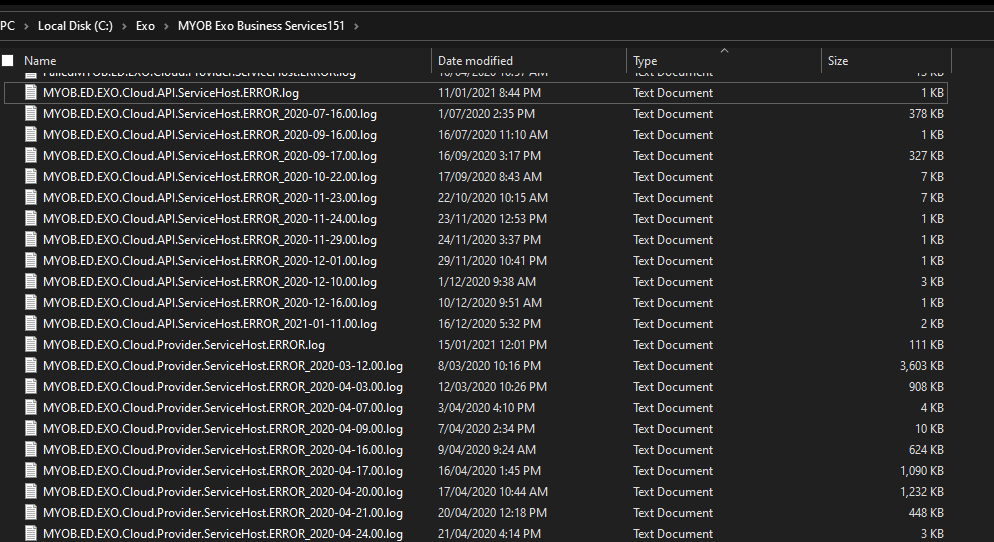 Working with Exo Business API logs